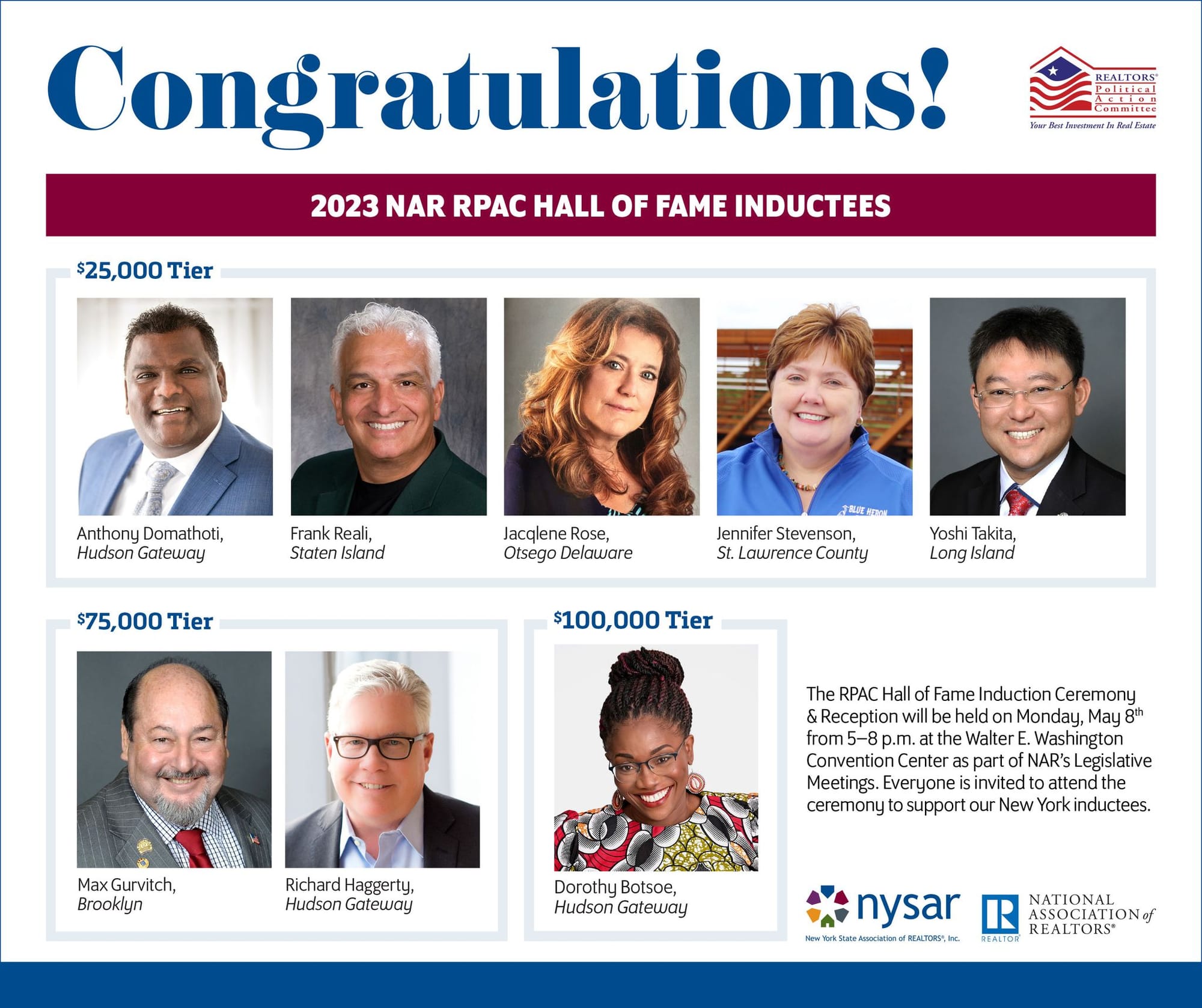 Three from HGAR to be Inducted into NAR RPAC Hall of Fame